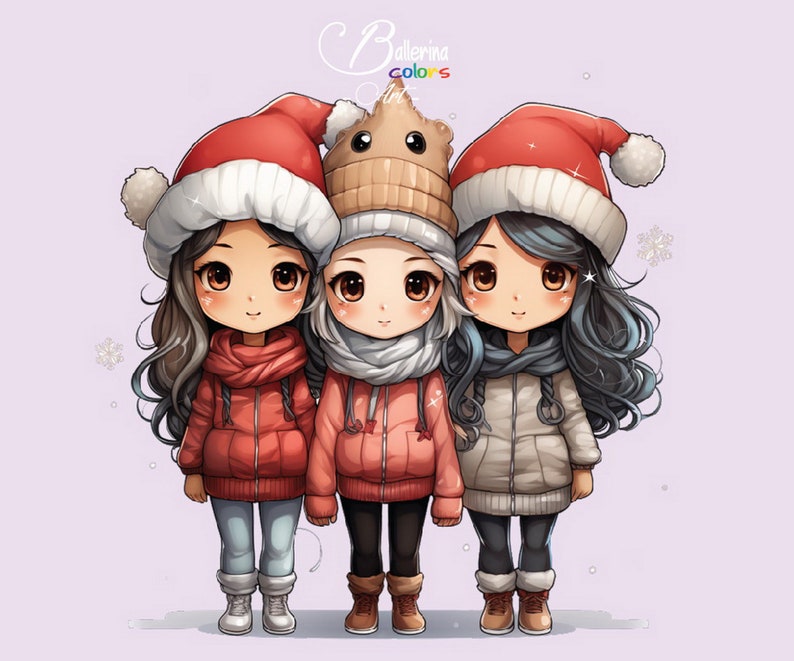 15 Christmas Chibi Clipart, Chibi Clipart, Best Friends Clipart, Chibi ...