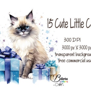 15 Cute Cats Clipart, Cat With Presents, Christmas Cat, Cat Gift ...