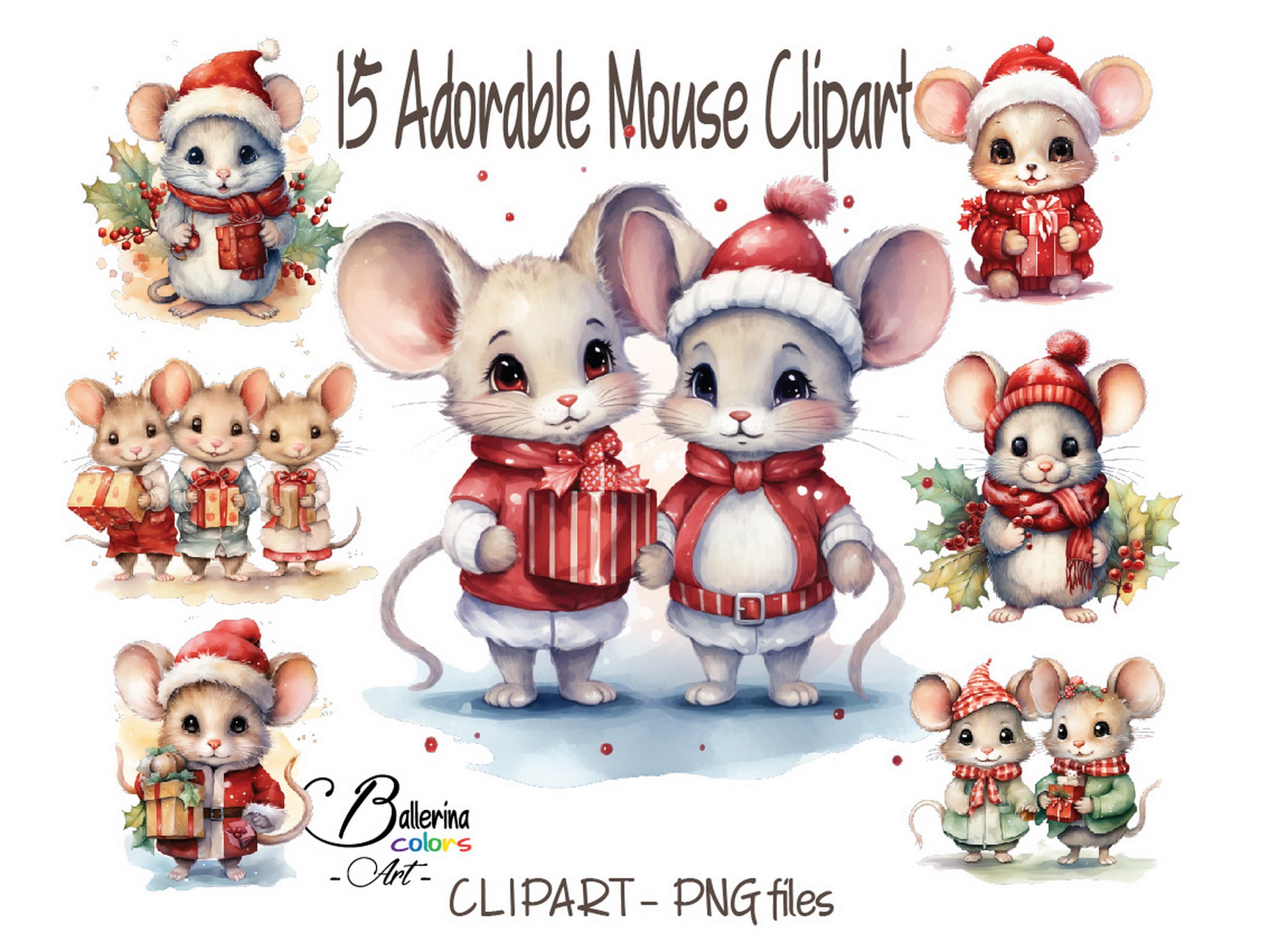 15 Christmas Mouse Clipart Merry Christmas Christmas Card - Etsy