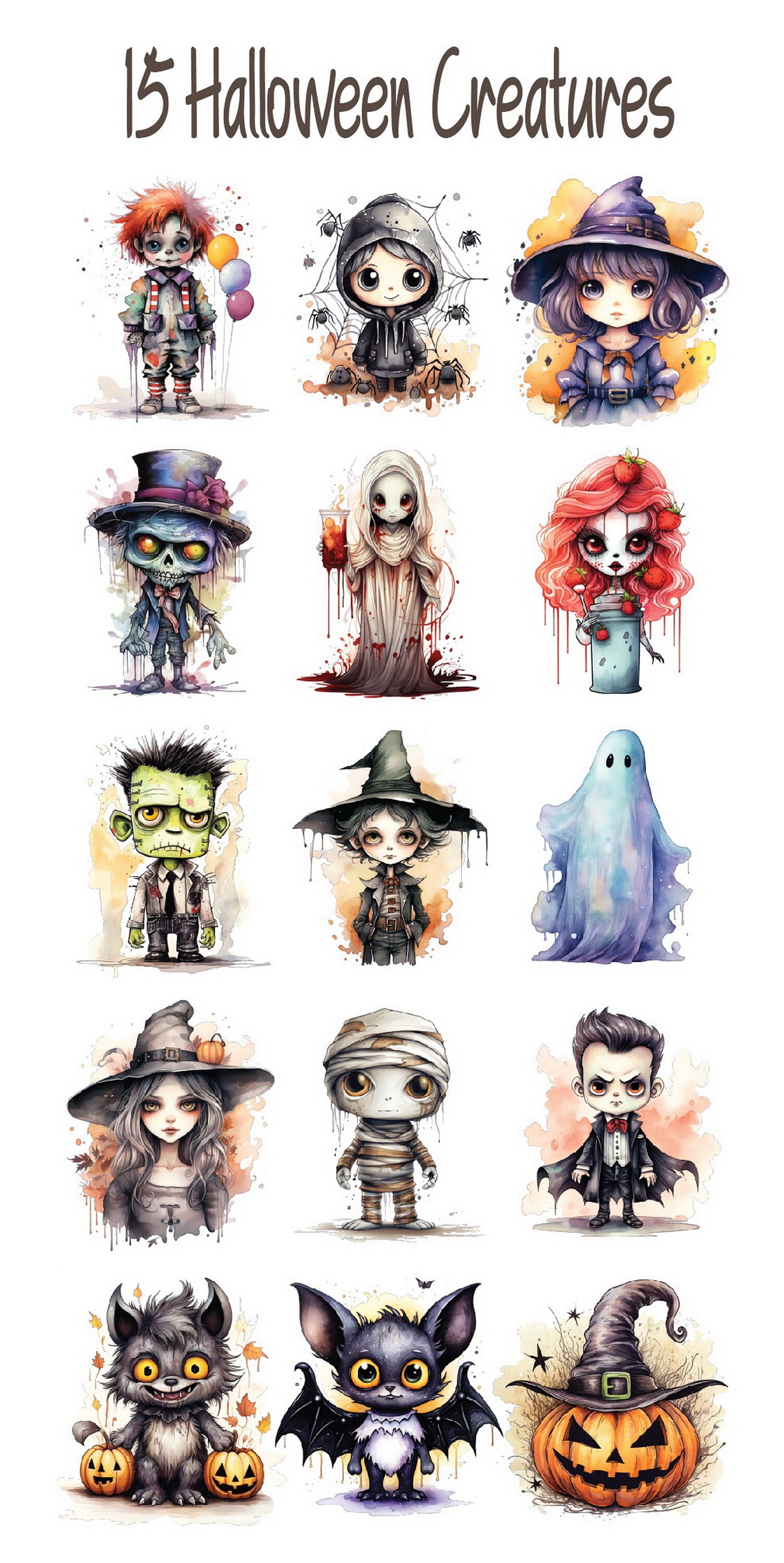 15 Pastel Halloween Clipart, Cute Halloween Characters Clipart ...