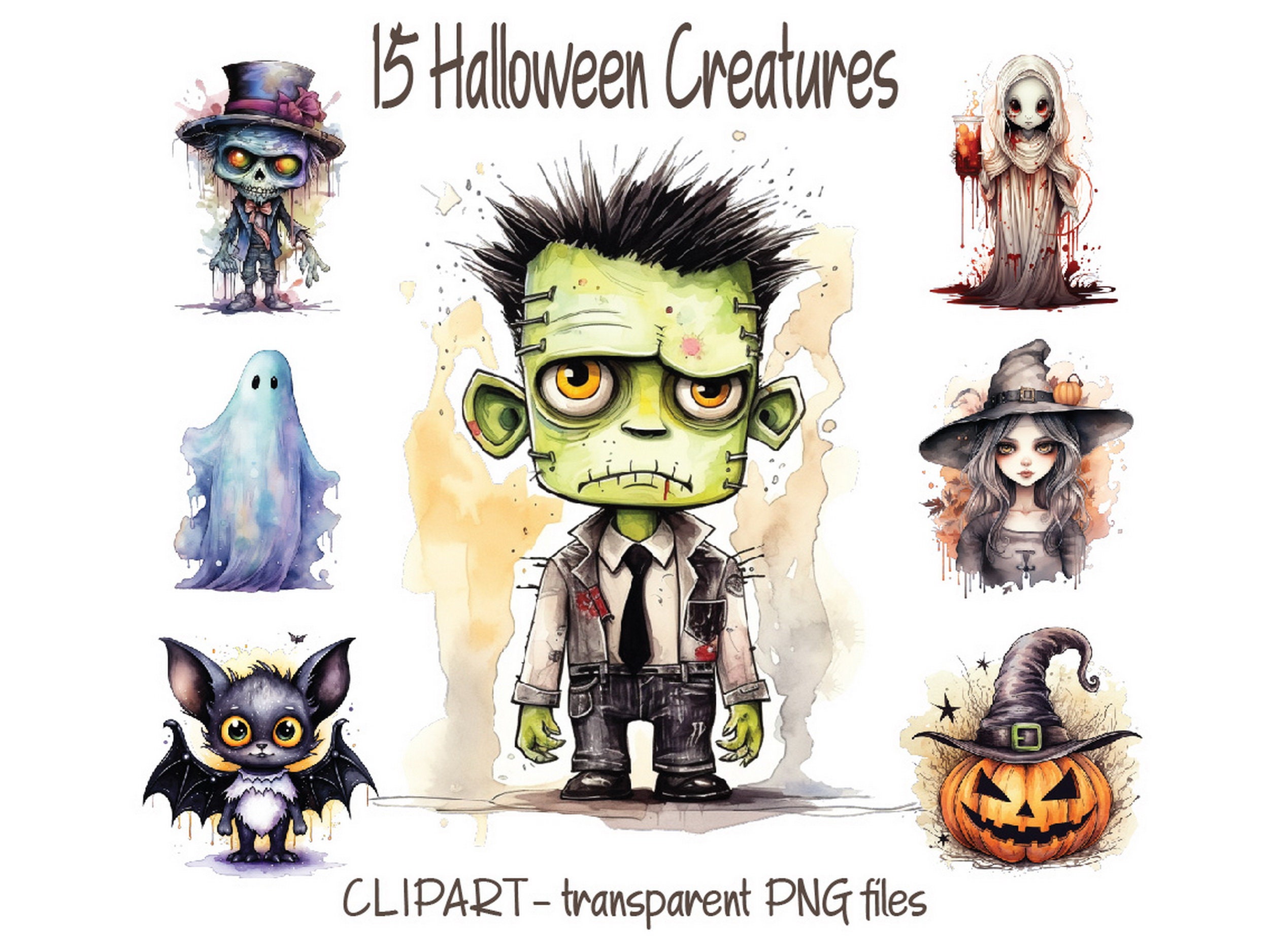 15 Pastel Halloween Clipart, Cute Halloween Characters Clipart ...