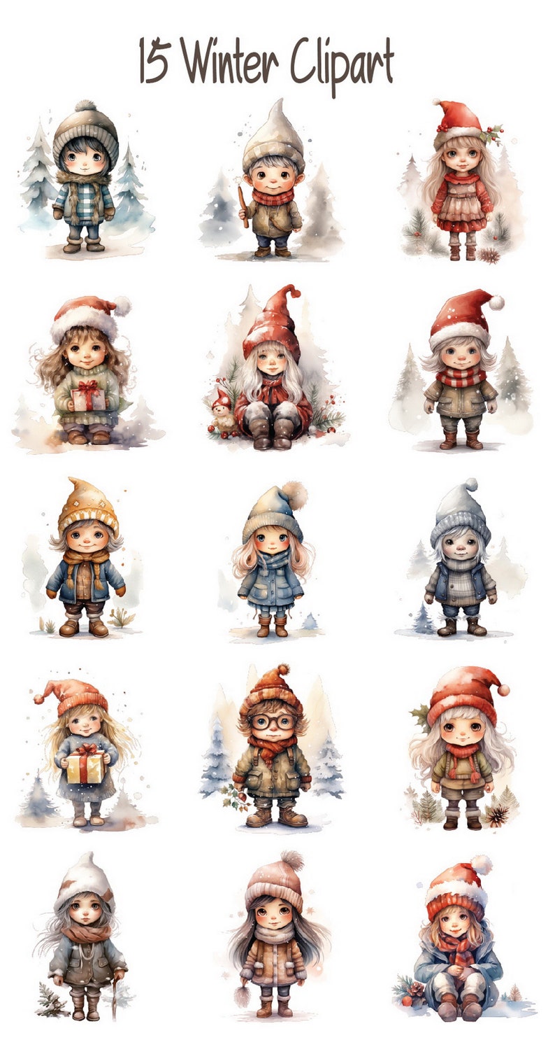15 Winter Clipart, Bundle Christmas Gnome Png, Winter Gnome Clipart ...
