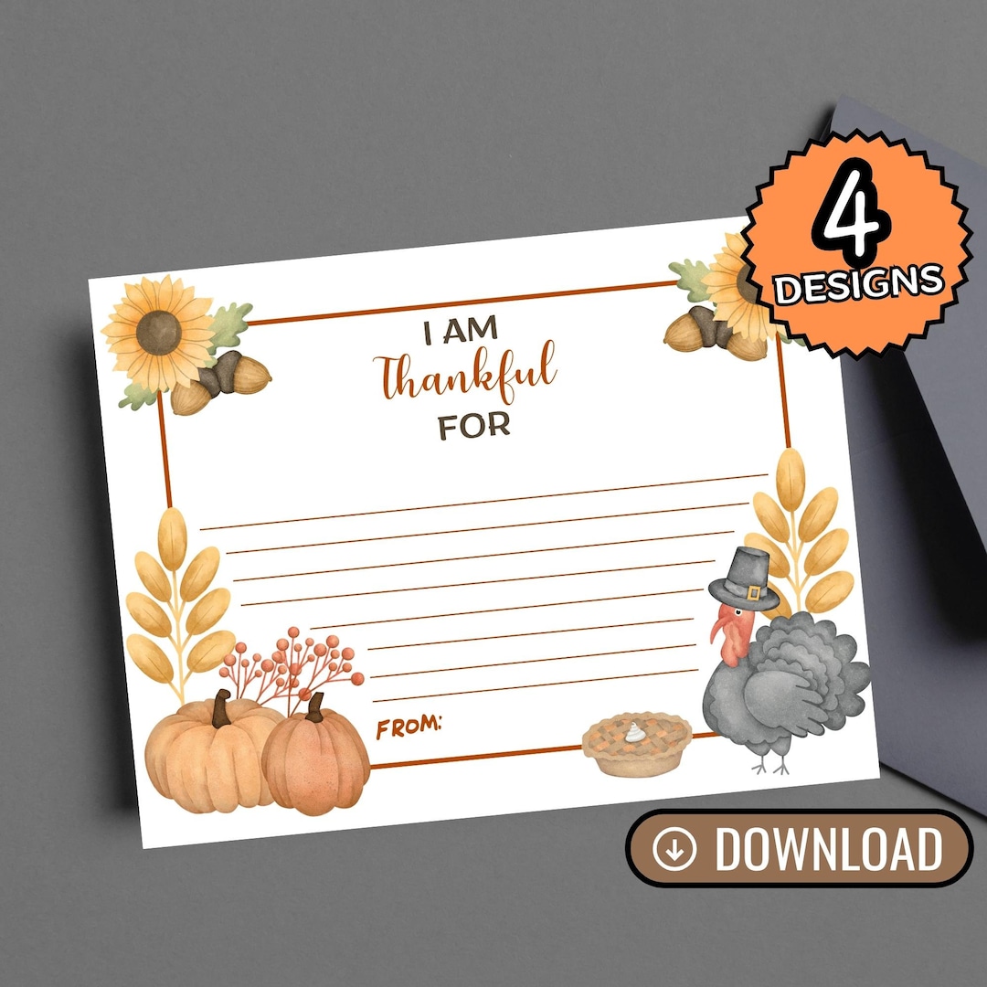 I Am Thankful for Cards, I Am Grateful for Cards, Thanksgiving Greeting ...