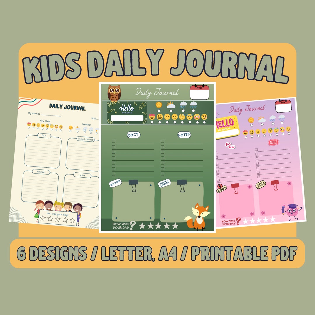 Printable Kids Daily Planner-jurnal, My Daily Journal, Journal for Kids ...