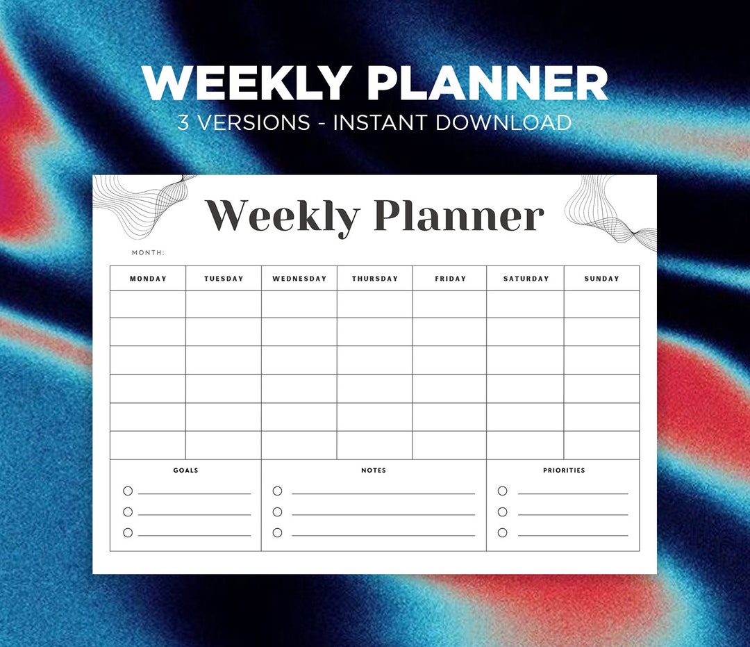 Printable Weekly Planner in Landscape Format - 3 Fillable A4 PDF ...