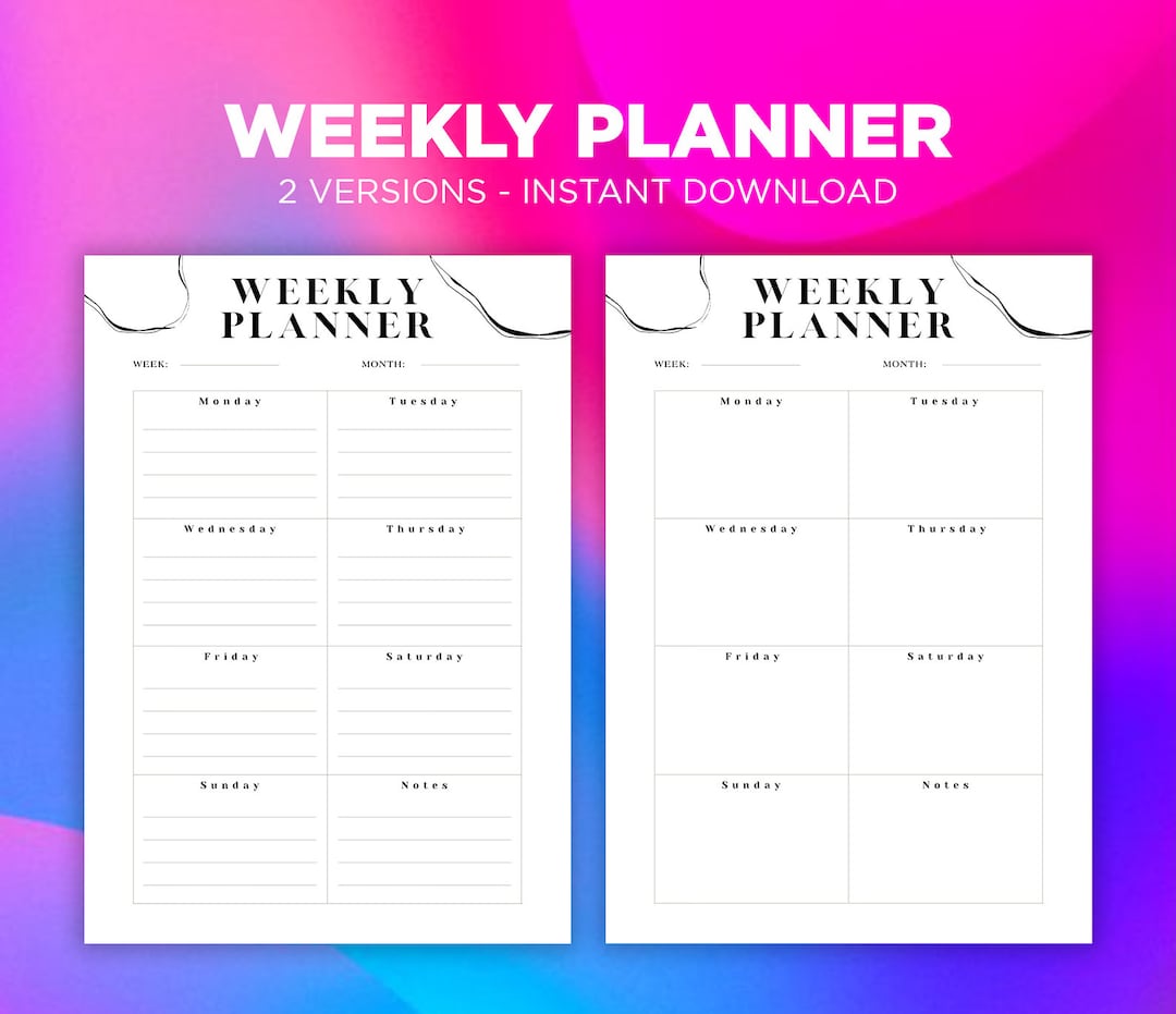 Printable Weekly Planner in Landscape Format - 2 Fillable A4 PDF ...