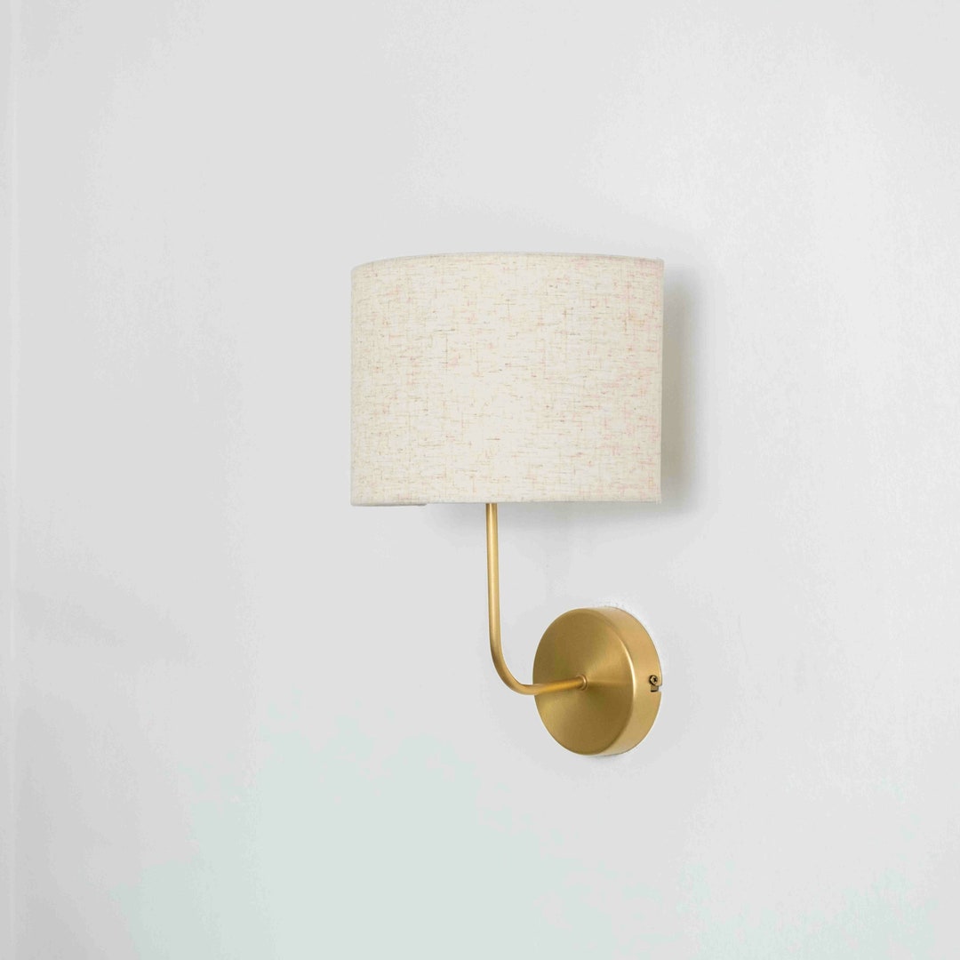 Linen Lampshade Wall Sconce, Minimalist Bedside Wall Lighting, Mid ...
