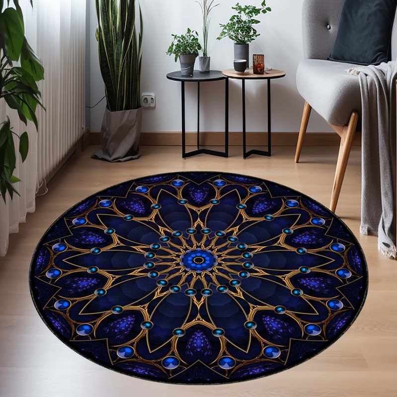 Blue Round Rug - Etsy