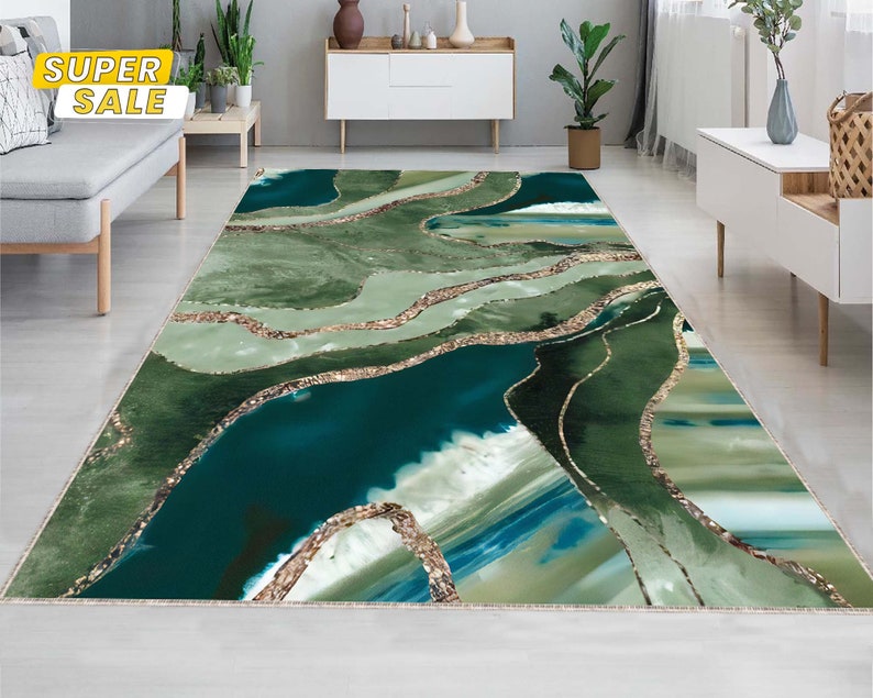 Marble Decor Rug, Emerald Green Rug, Indoor Rug, Floor Rug, Area Salon ...