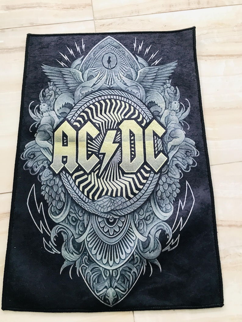AC DC Rock Band Area Rug, Music Decor Rug Mat, Black Non Slip Floor Mat ...