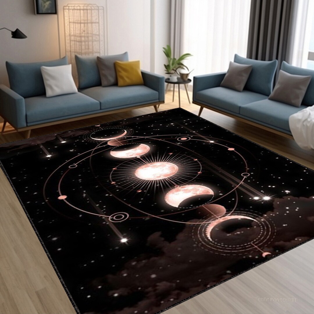 Moon Phases Rug: Astrology Space Decor, Nursery Kids Room Rug - Etsy