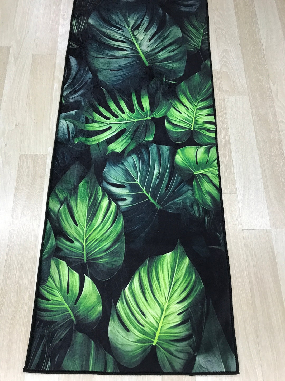 Emerald Green Leaf Rug, Green Leaf Design Rug, Runner Rug, Kitchen ...