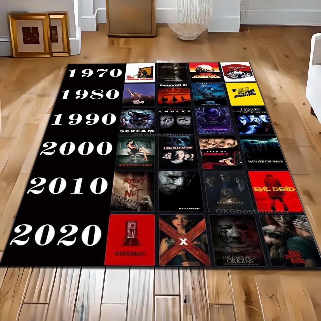 VHS Rug, Vintage VHS Rug, Antique Rug, Horror Movie Timeline Rug ...