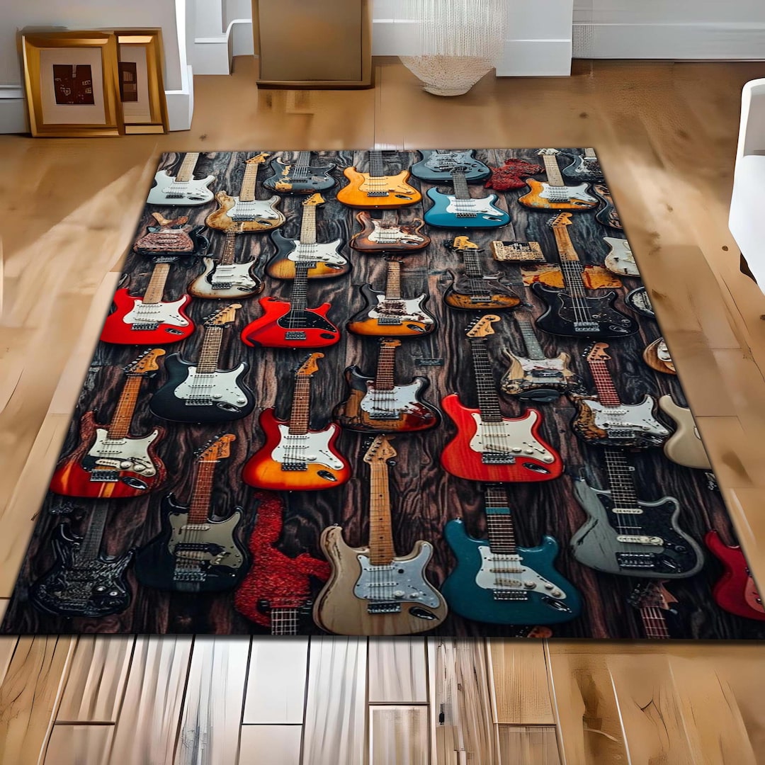 Electric Guitar Music Lover Rug: Colorful Rock Music Carpet, Music ...