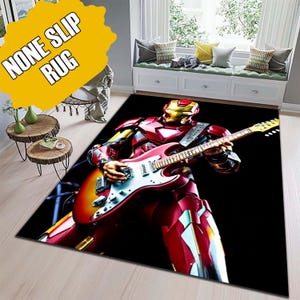 Rockstar Iron Man Rug for Kids Room, Cool Superhero Decor Rug With ...