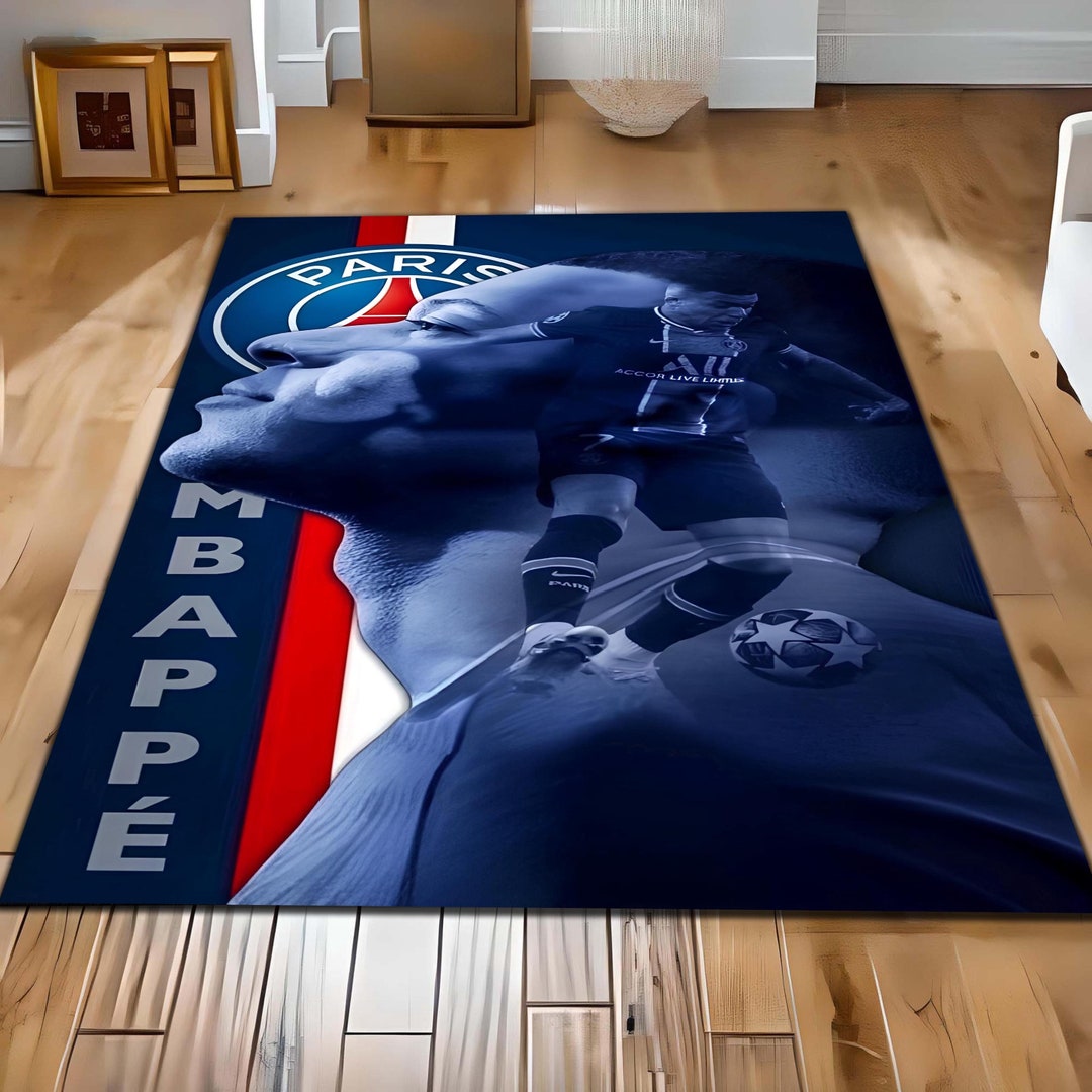 Mbappé Rug, Floor Rug, Football Fan Gift, Sport Rug, Sports Theme Rug ...