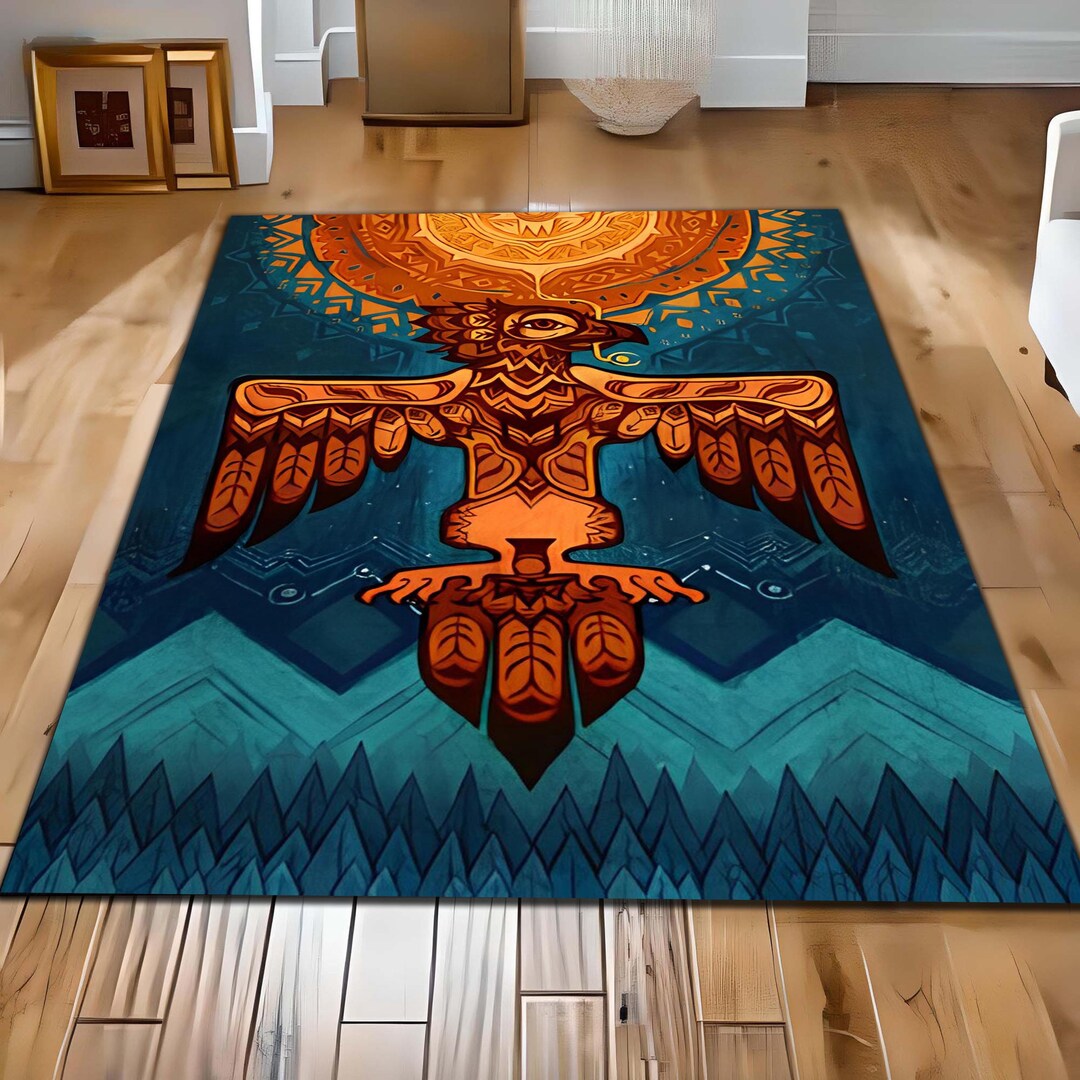 Floor Rug, Boho Rug Aztec Rug, Eagle Rug, Sun Rug, Salon Area Rug, Xmas ...