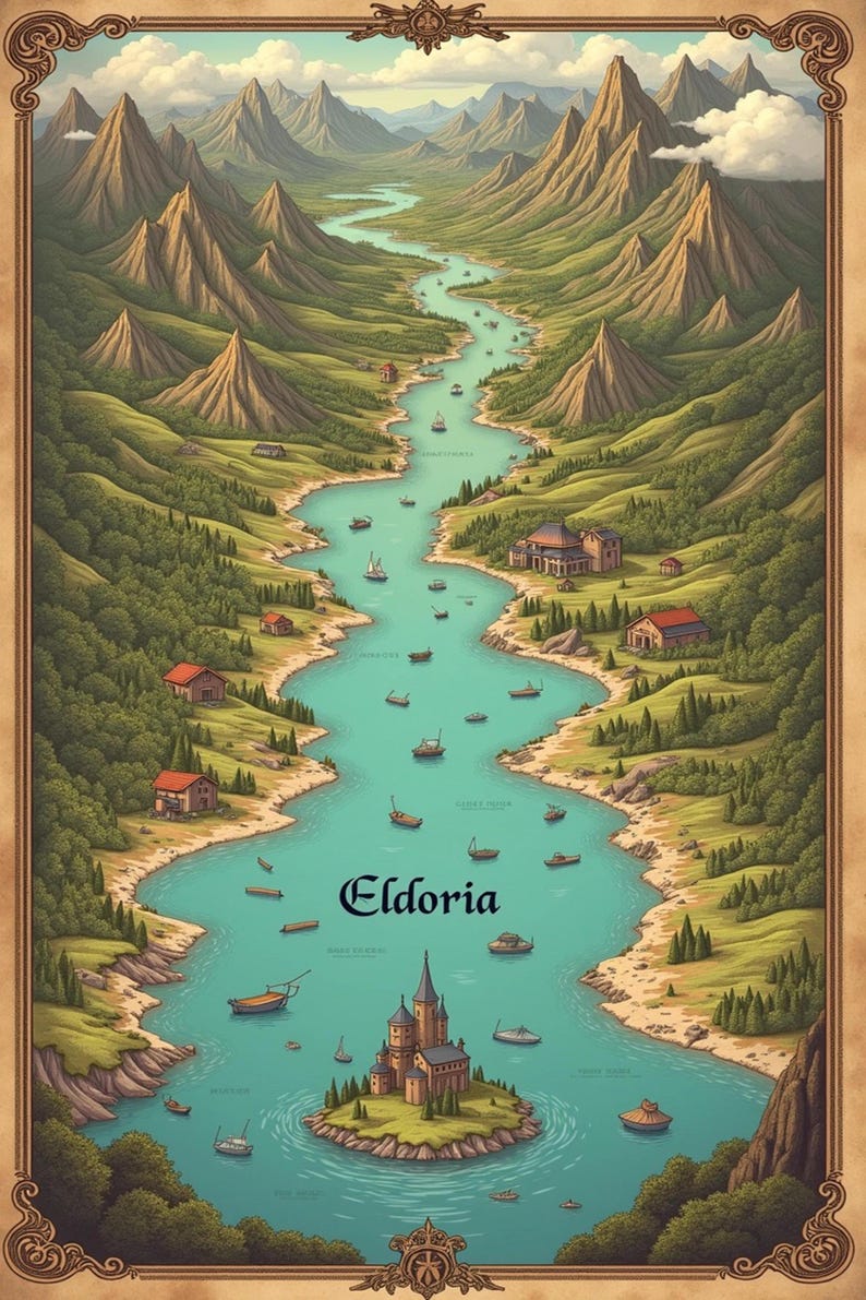 Eldoria Map Rug, Fantasy Map Rug Eldoria, Medieval Castle River Map Carpet, Vintage Style ...