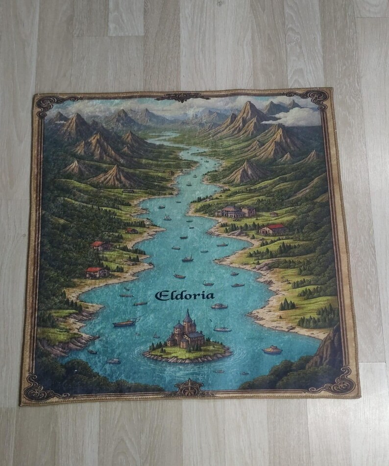 Eldoria Map Rug, Fantasy Map Rug Eldoria, Medieval Castle River Map Carpet, Vintage Style ...