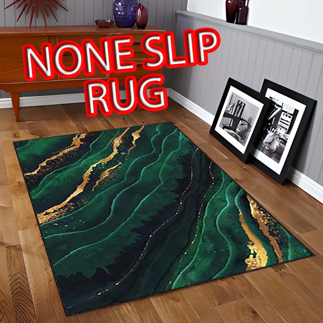 Emerald Marble Rug, Emerald Green Marble Decor, Gold Marble Abstract ...