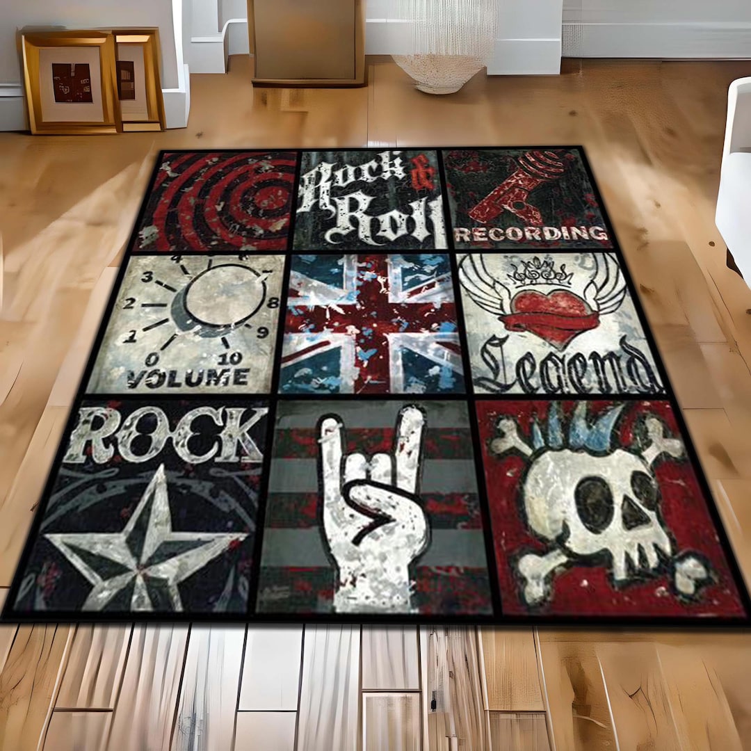 Rock and Roll Rug: Punk Skull Union Jack Guitar - Music Room Decor - Etsy