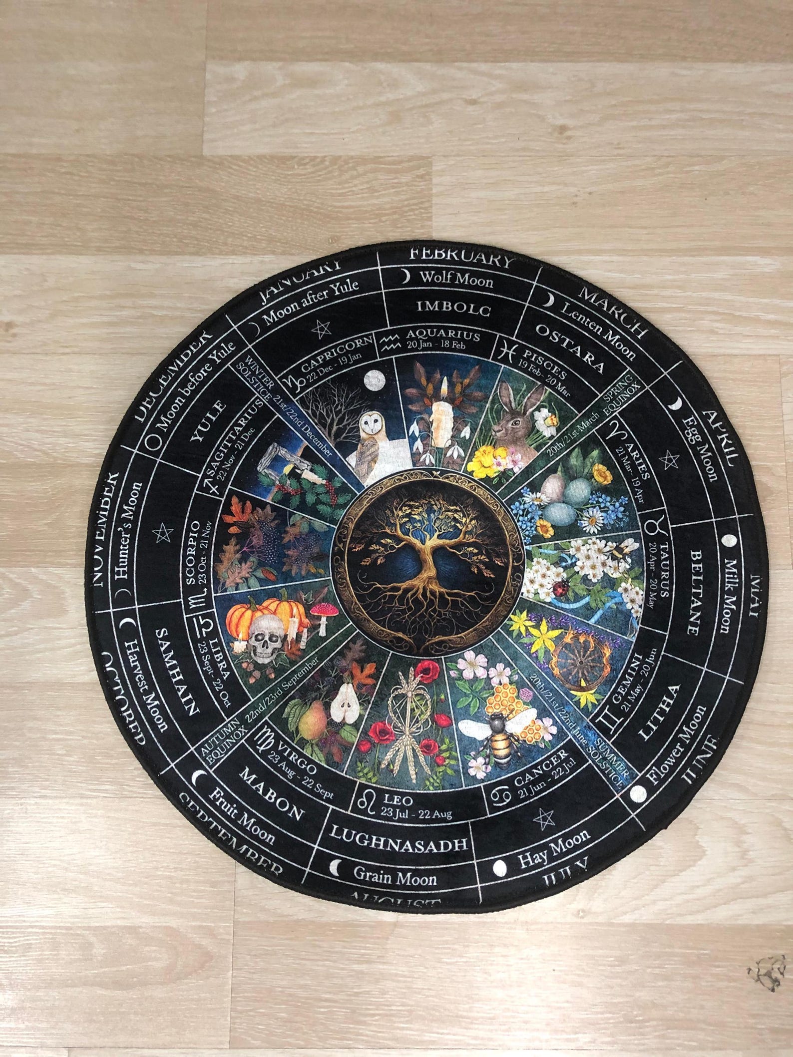Wheel of the Year Rug, Pagan Wiccan Decor Rug, Round Rug, Zodiac Art ...