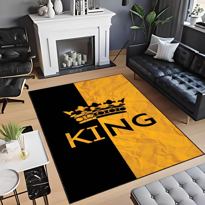 Crown of King and Queen Rug, King Design Rug, Yellow and Black Rug ...