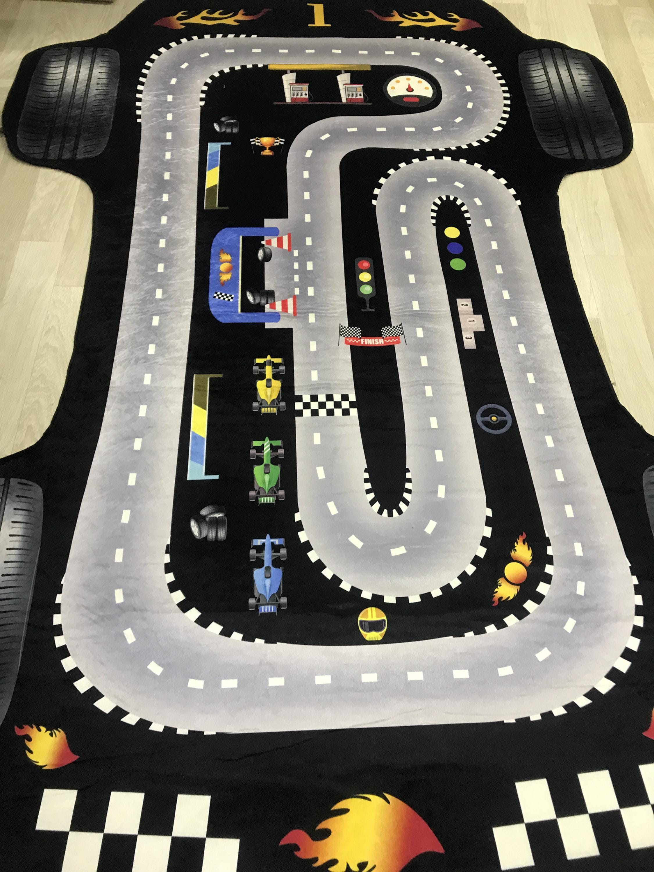 Race Track Play Rug, Kids Car Play Mat, Racing Car Carpet, Grand Prix ...