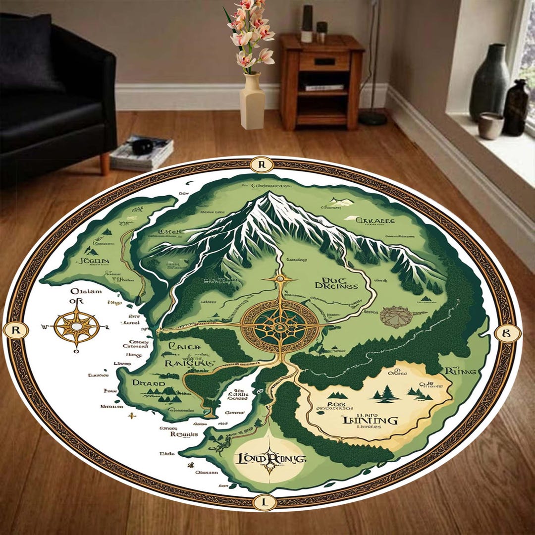 LOTR Map Rug, Lord of the Rings Rug, Middle Earth Rug, Round Rug ...