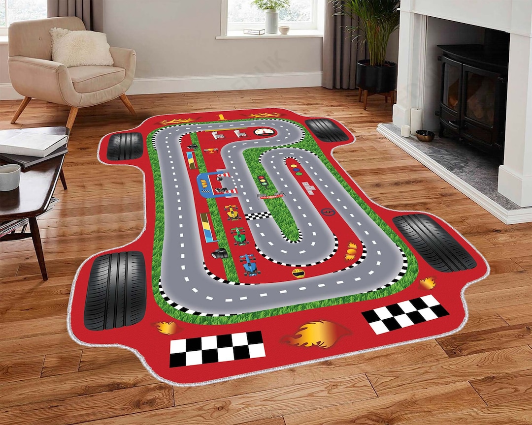 Car Racing Themed Rug, Car Racing Patterned Rug, Car Racing Area Rug ...