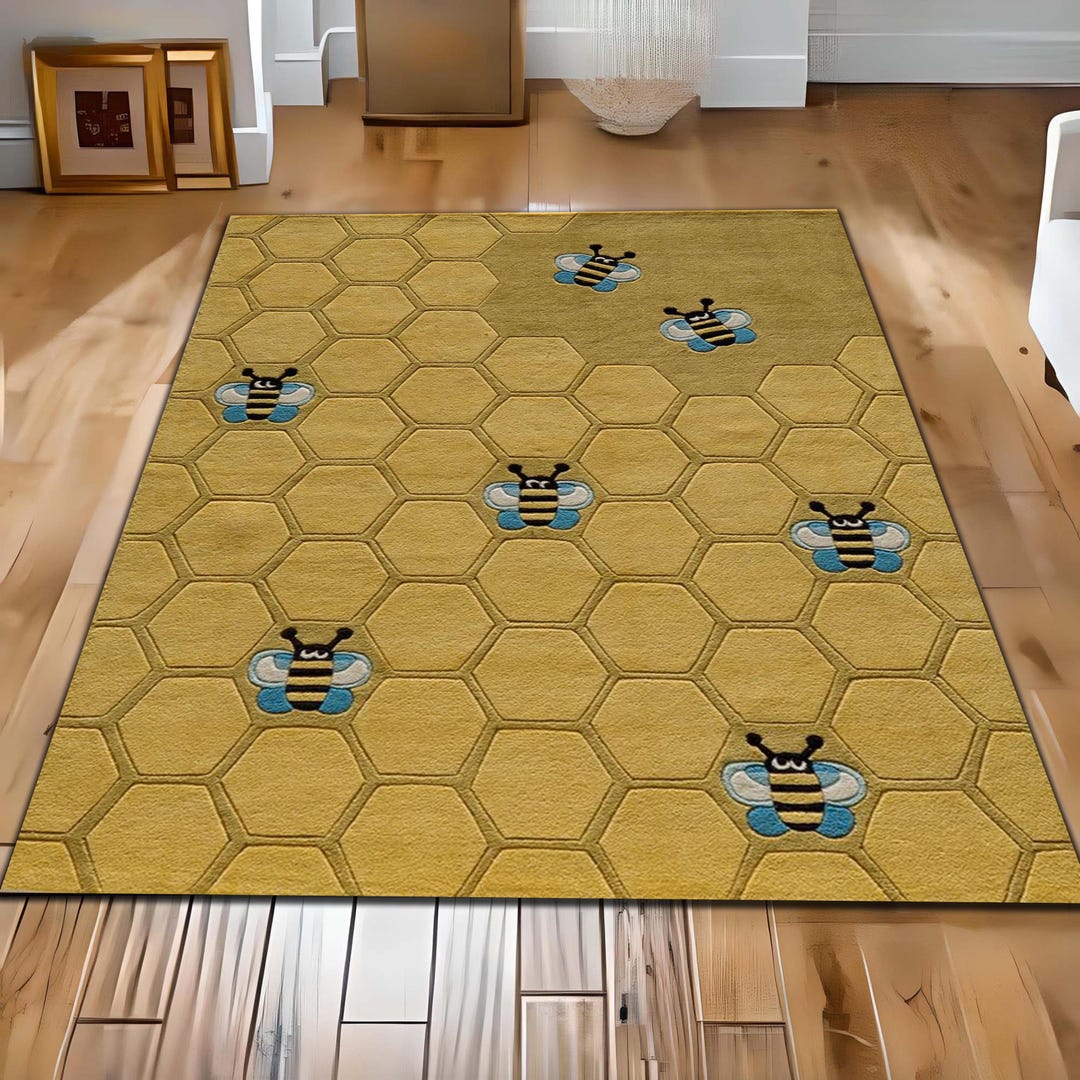 Honeycomb Bee Rug, Bee Rug, Geometric Rug, Kids Room Rug, Cute Yellow ...