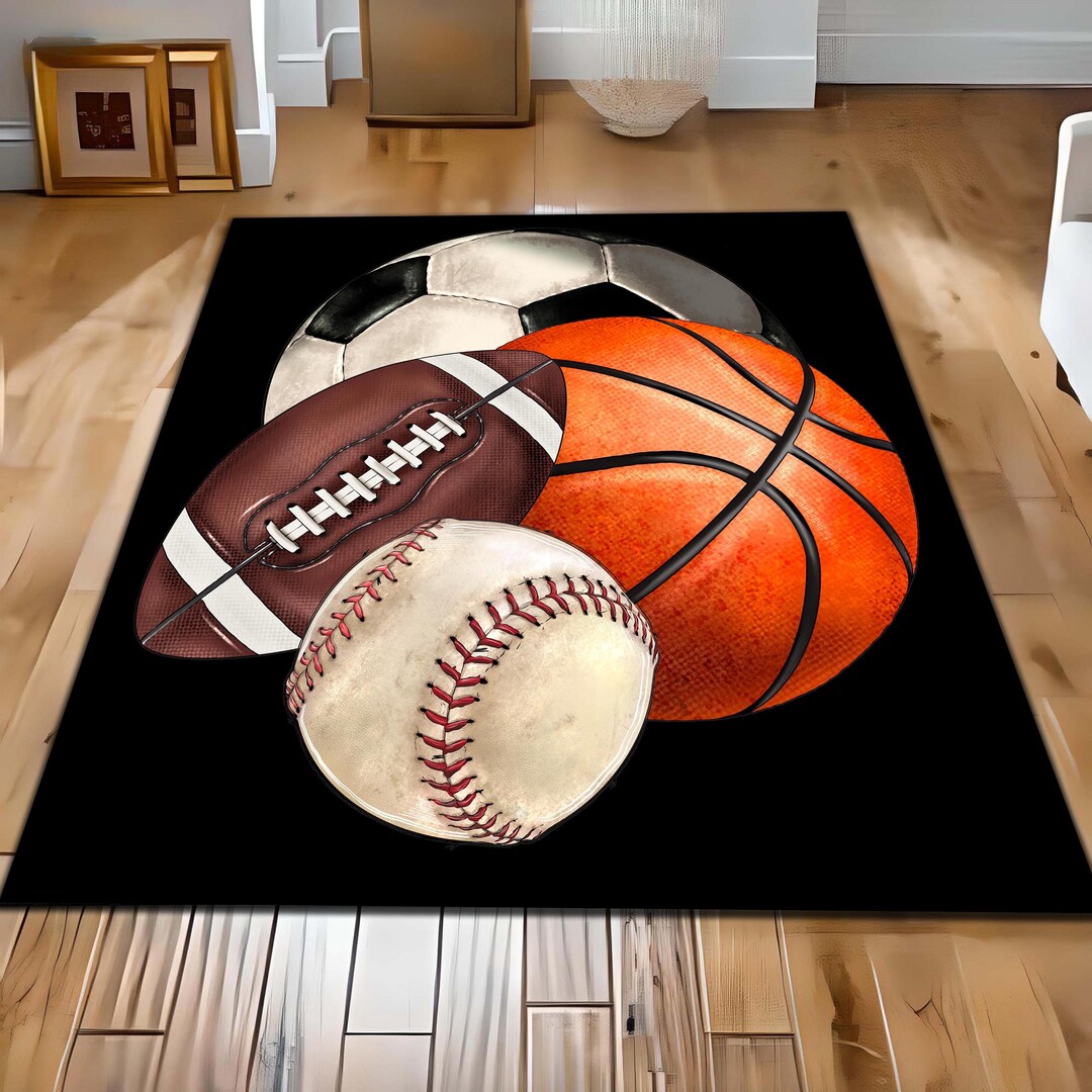 Ball Decor Rugs, Washable Rug, Kids Room Rug, Sports Rug, Sport Balls ...