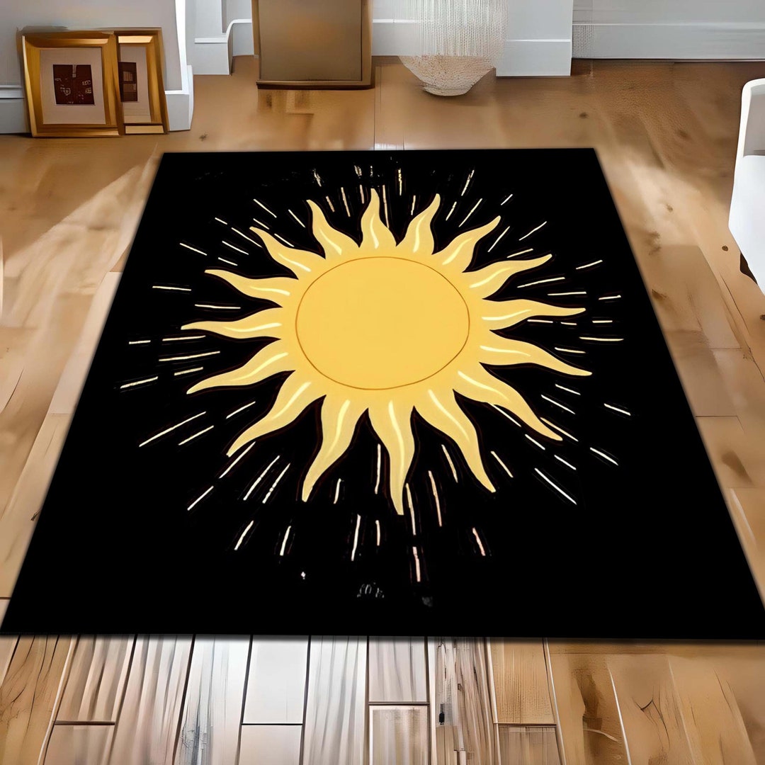 Sun Rug, Sunset Rug, Sun Design Black Area Rug, Modern Sunburst Pattern ...