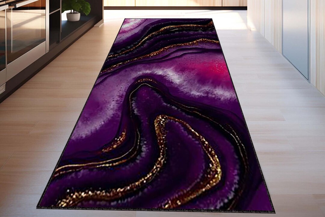 Purple Runner Rug, Gold Hallway Rug, Indoor Rug, Marble Runner Rug ...
