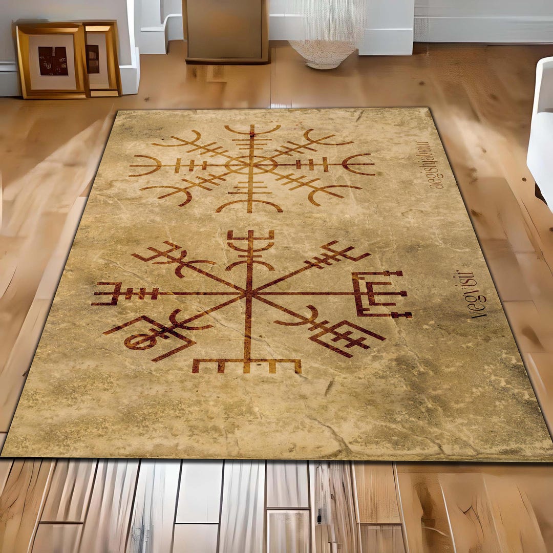 Viking Compass Vegvisir Rug, Nordic Runes Rug, Norse Mythology Rug ...