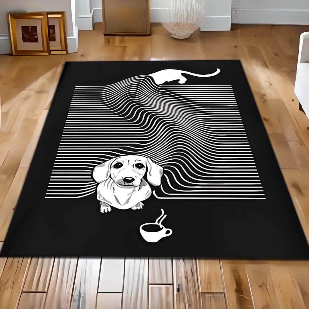 Modern Dachshund Dog Area Rug, Black and White Op Art Dog Lover's Decor ...