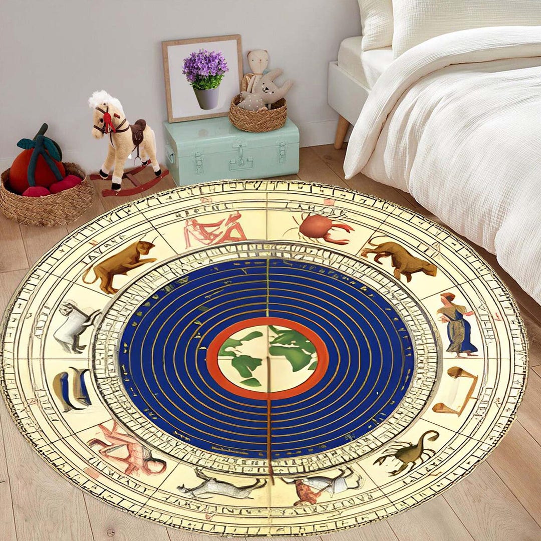 Astrology Zodiac Round Rug, Bohemian Decor, Mystical Celestial Floor ...