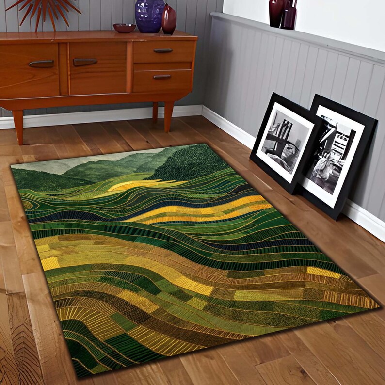 Natural Rug, Terraced Rice Field Landscape Area Rug, Brown Stripes Rug ...