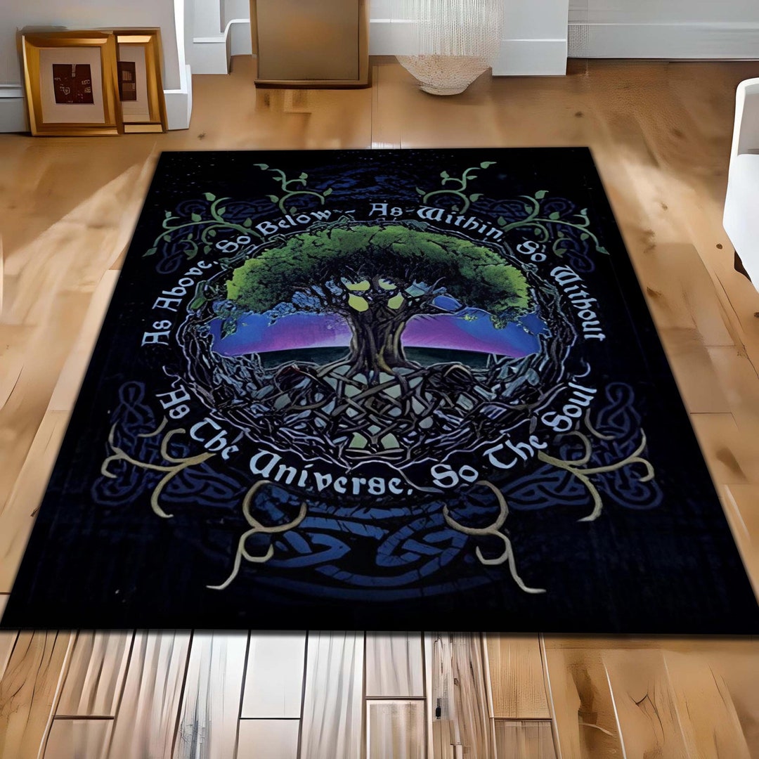Mystical Celtic Tree of Life Rug With Inspirational Quote, Boho ...