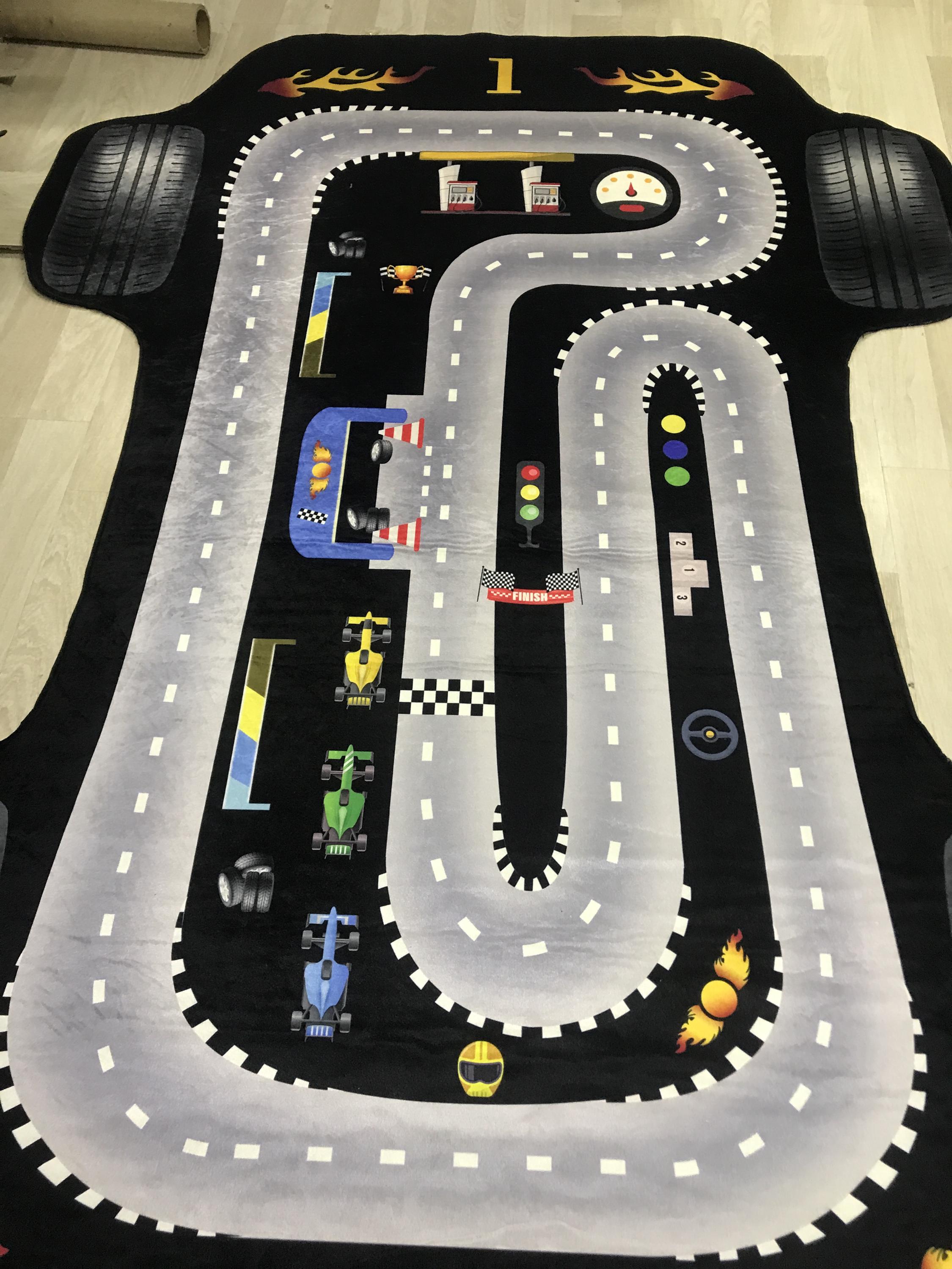 Race Track Play Rug, Kids Car Play Mat, Racing Car Carpet, Grand Prix ...
