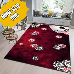 Poker Casino Rug Red and Black Poker Chips and Playing Cards Design ...