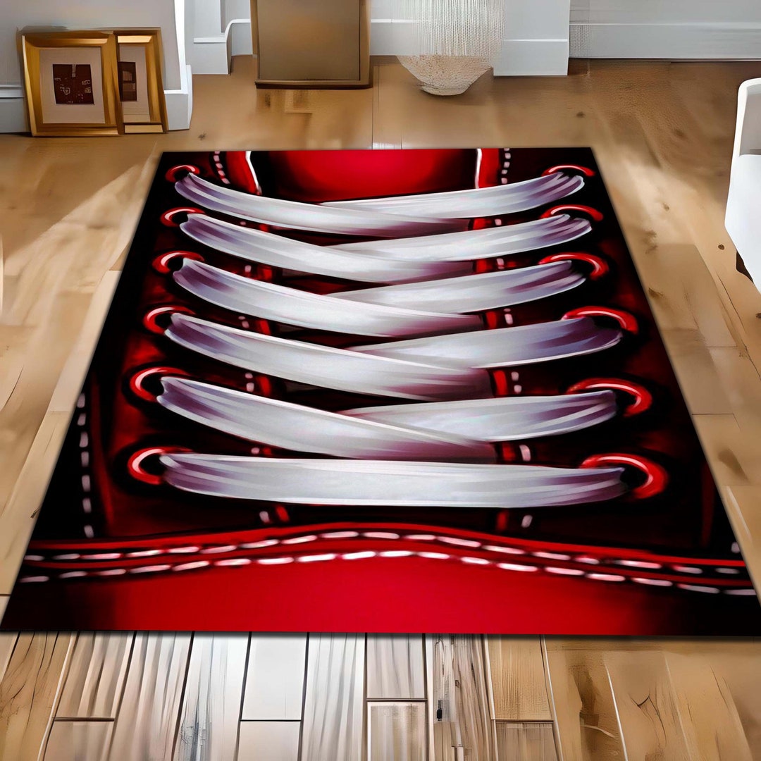 Shoelace Rug, Sneakers Rug, Sneaker Theme Rug, Man Cave Rug, Red Shoe ...