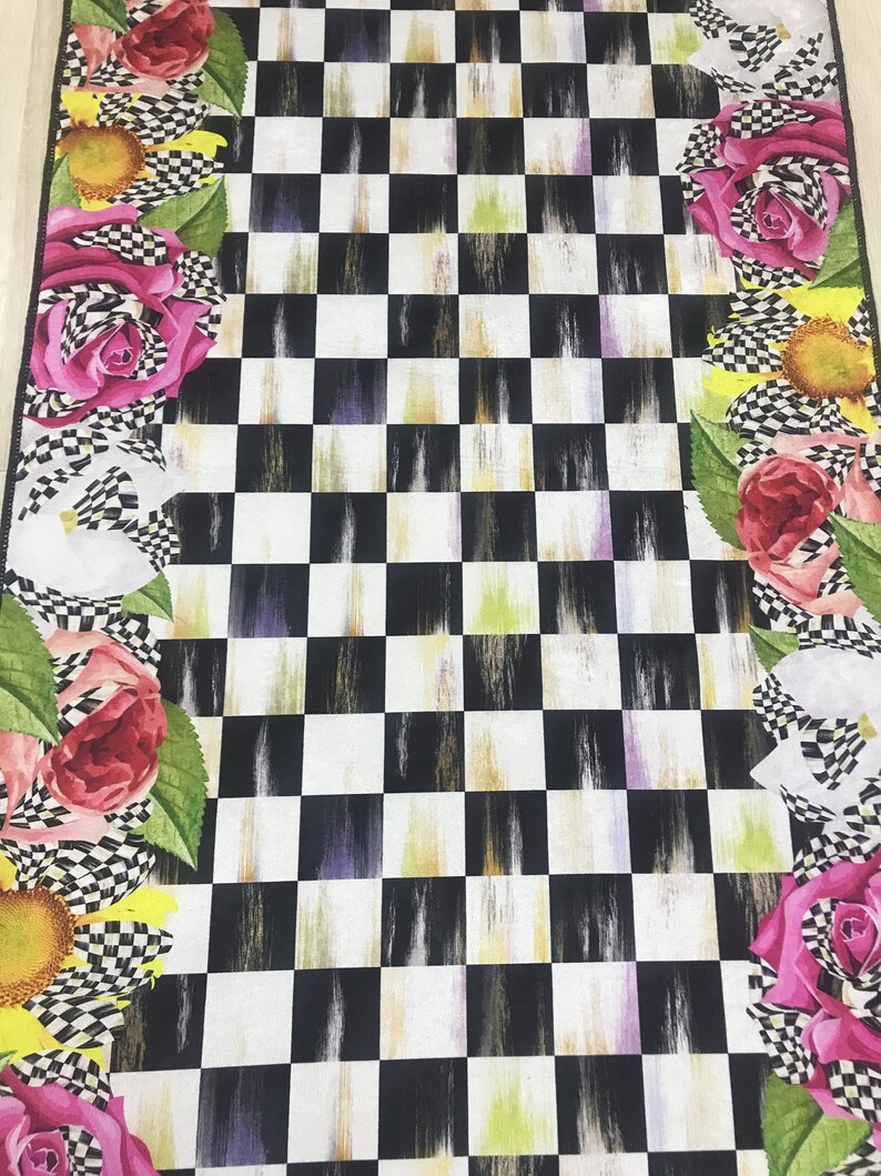 Checkered Decor Rug Floral Design Rug, Floor Rug, Kitchen Rug, Kitchen ...