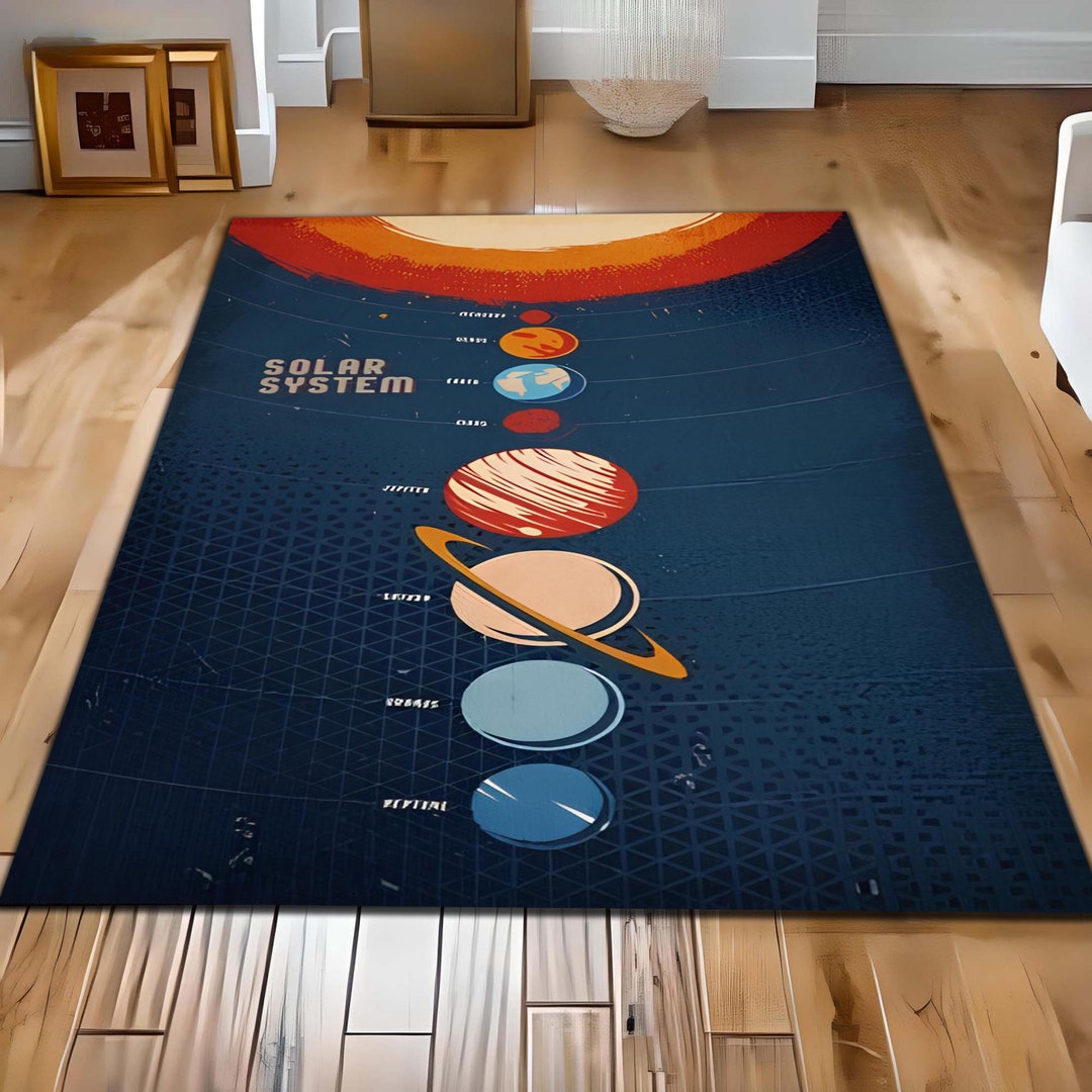 Solar System Area Rug, Space Themed Floor Mat With Planet Design ...