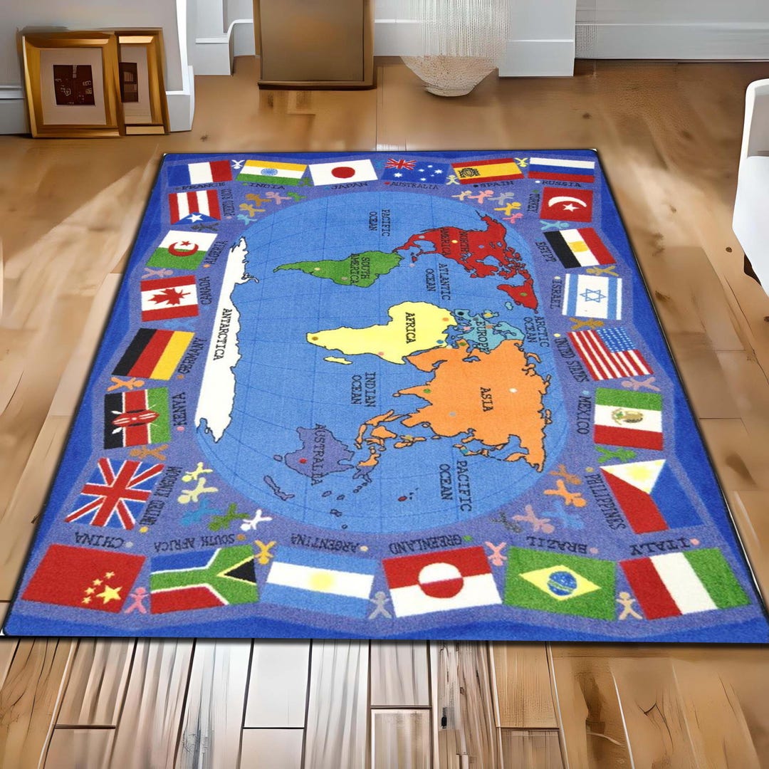 World Map Rug, Educational Map Rug, Kids Map Rug, Map Rug, Country ...