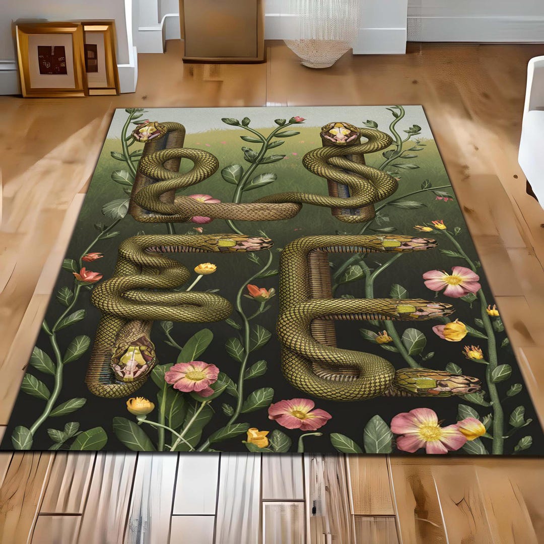 Snake Rug, Serpent Jungle Rug, Snake Art Carpet, Dark Botanical Decor ...