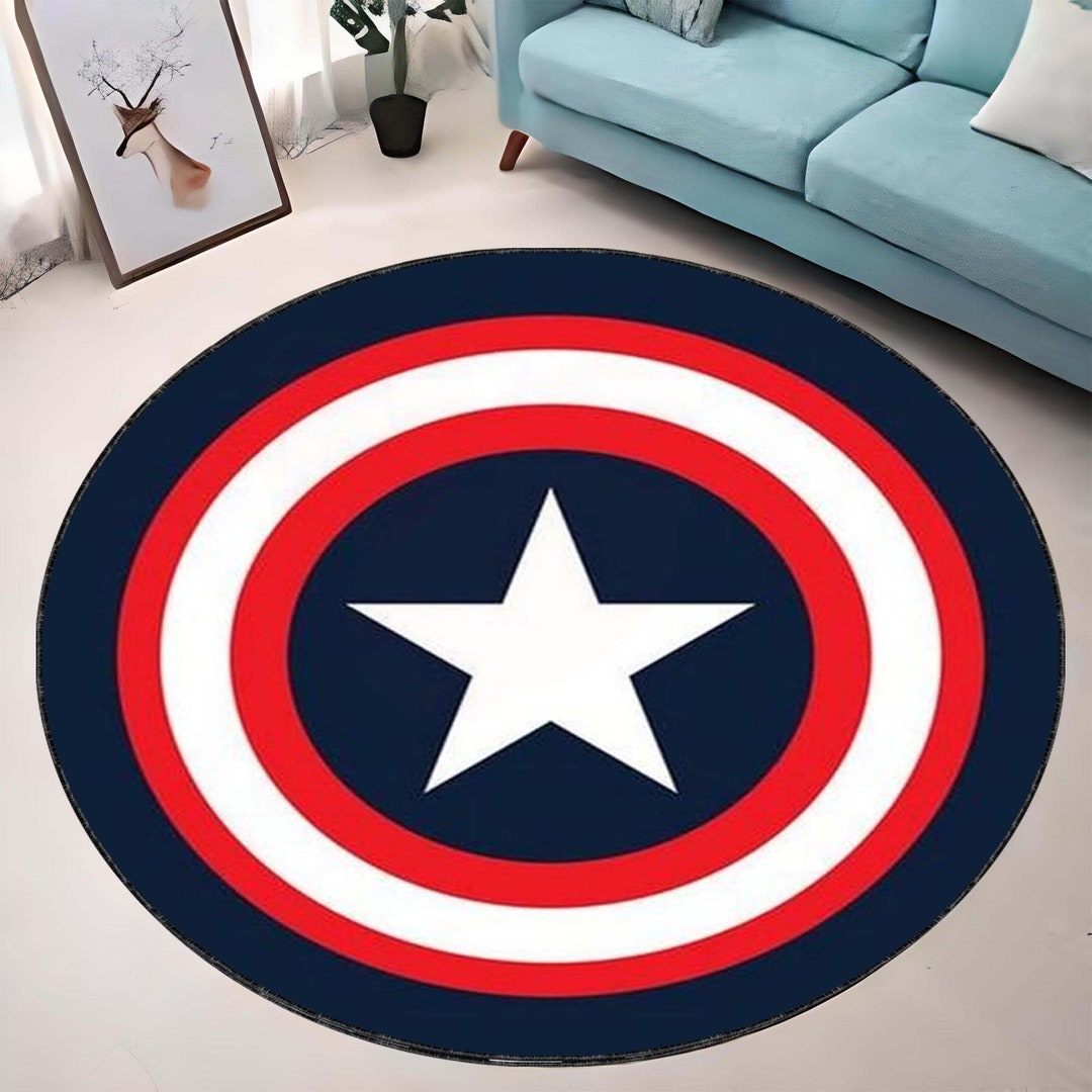 Captain America Rug, Avenger Decor Rug, American Flag Design Rug, Navy ...
