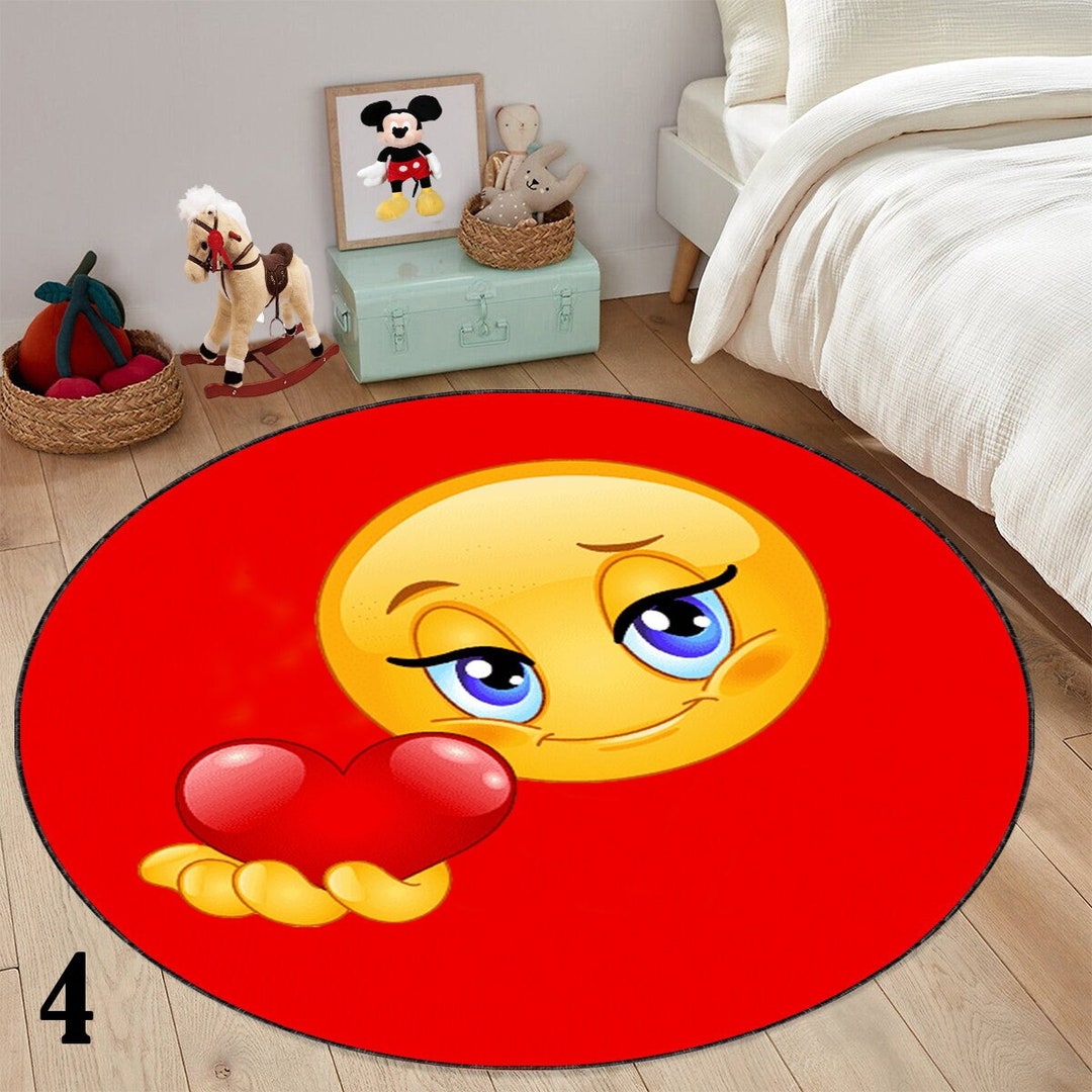 Smile Emoji Rug, Emoji's Rug, Round Rug, Circle Rug, Round Area Rug ...