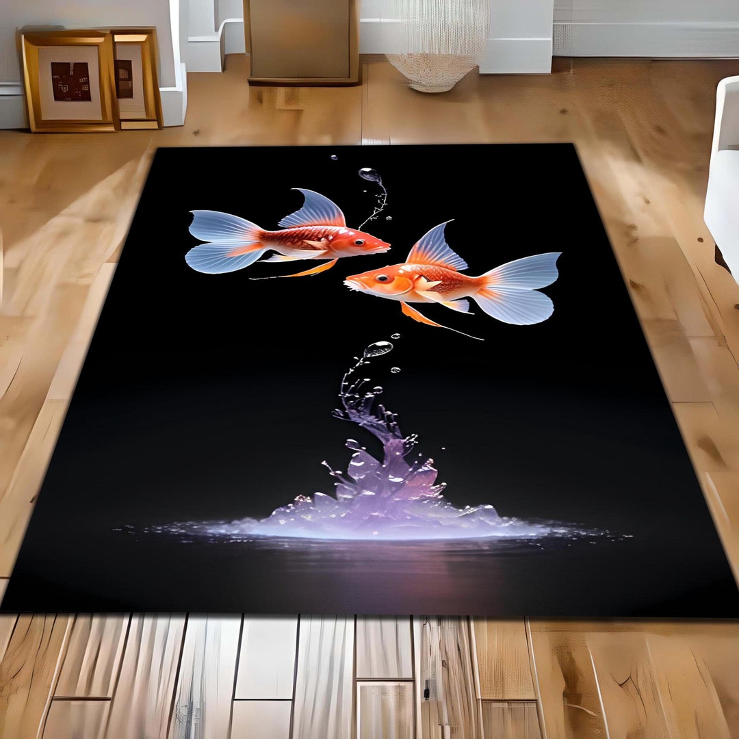 Koi Fish Accent Rug: Modern Aquatic Art Carpet - Etsy