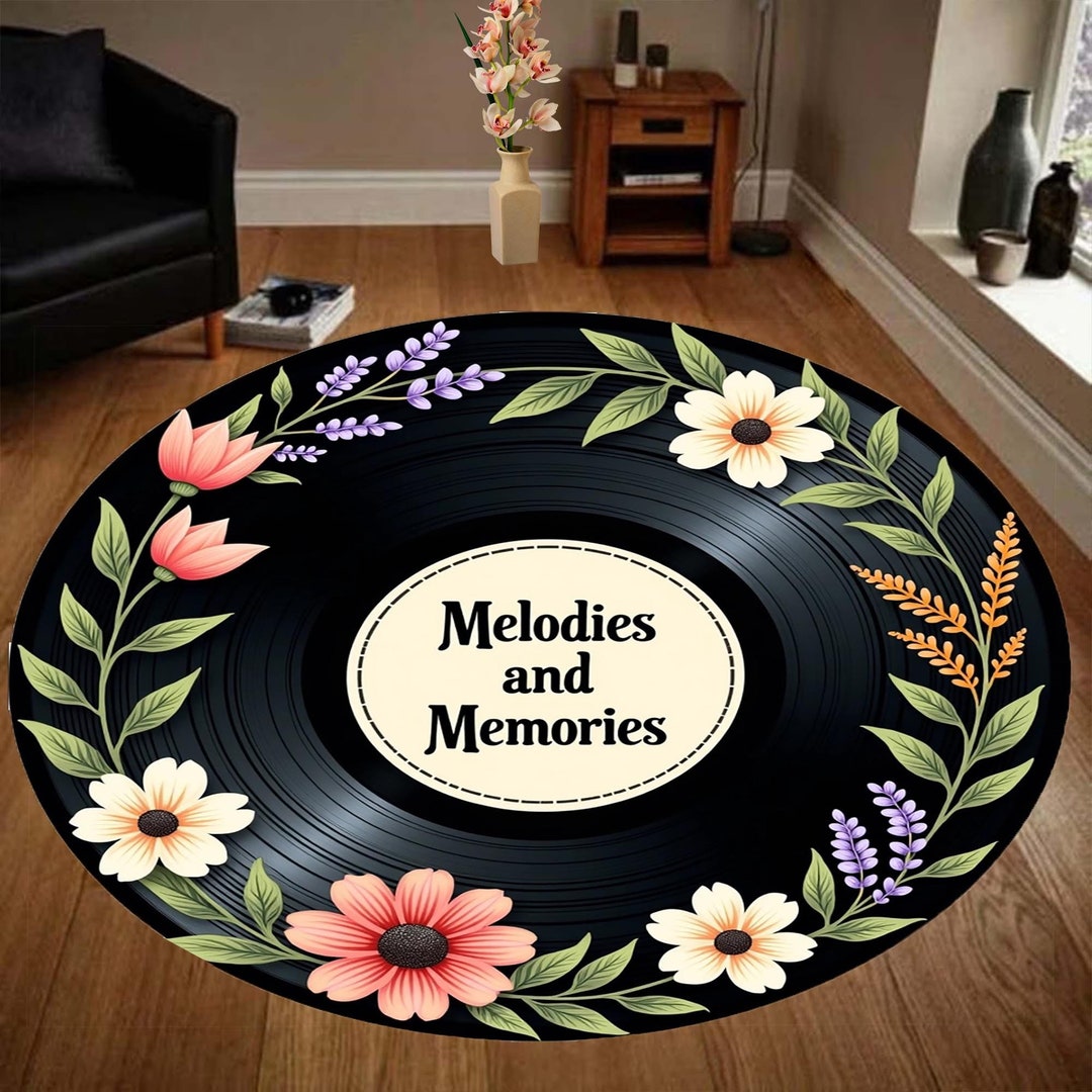 Vinyl Record Rug: Retro Floral Music Room Carpet - Etsy